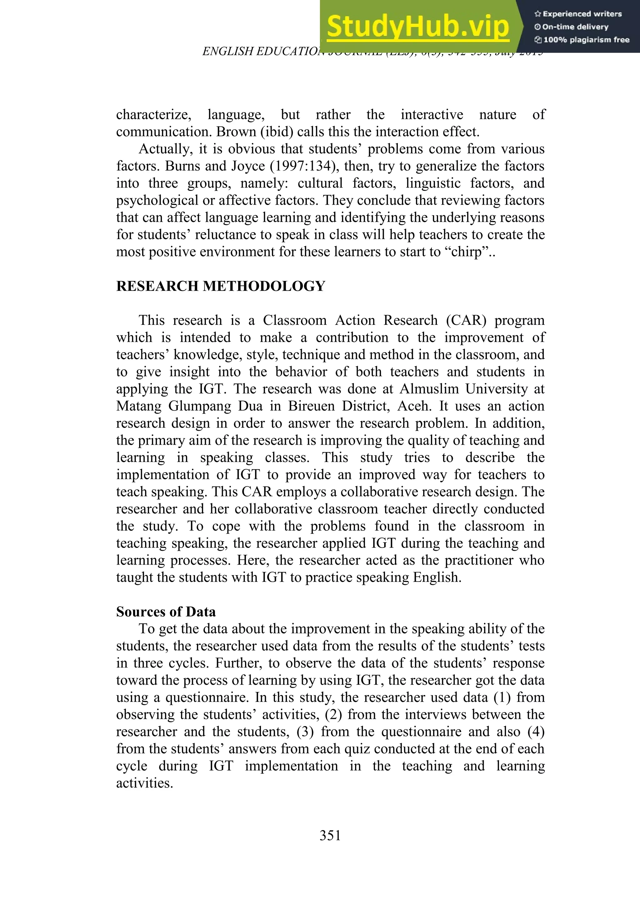 A CLASSROOM ACTION RESEARCH IMPROVING SPEAKING SKILLS THROUGH ...