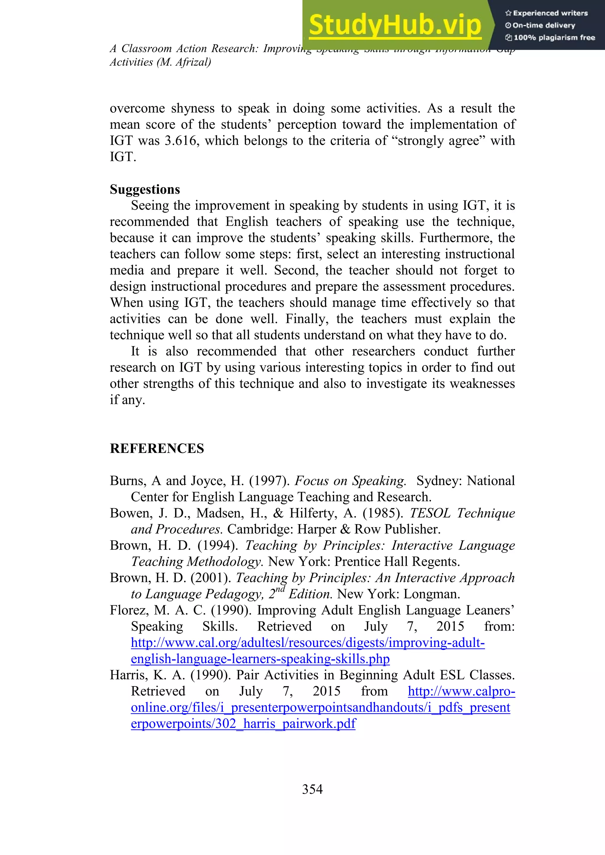 A CLASSROOM ACTION RESEARCH IMPROVING SPEAKING SKILLS THROUGH ...