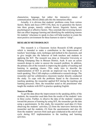 A CLASSROOM ACTION RESEARCH IMPROVING SPEAKING SKILLS THROUGH ...