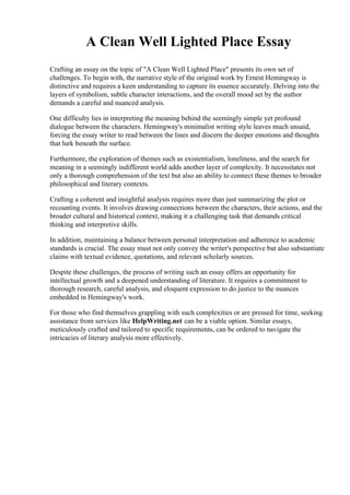 A Clean Well Lighted Place Essay | PDF