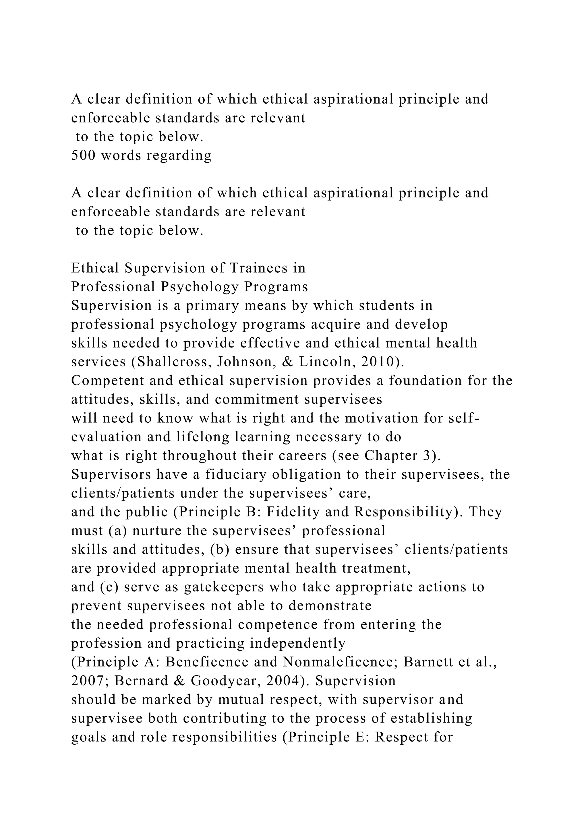 A clear definition of which ethical aspirational principle and enfor.docx