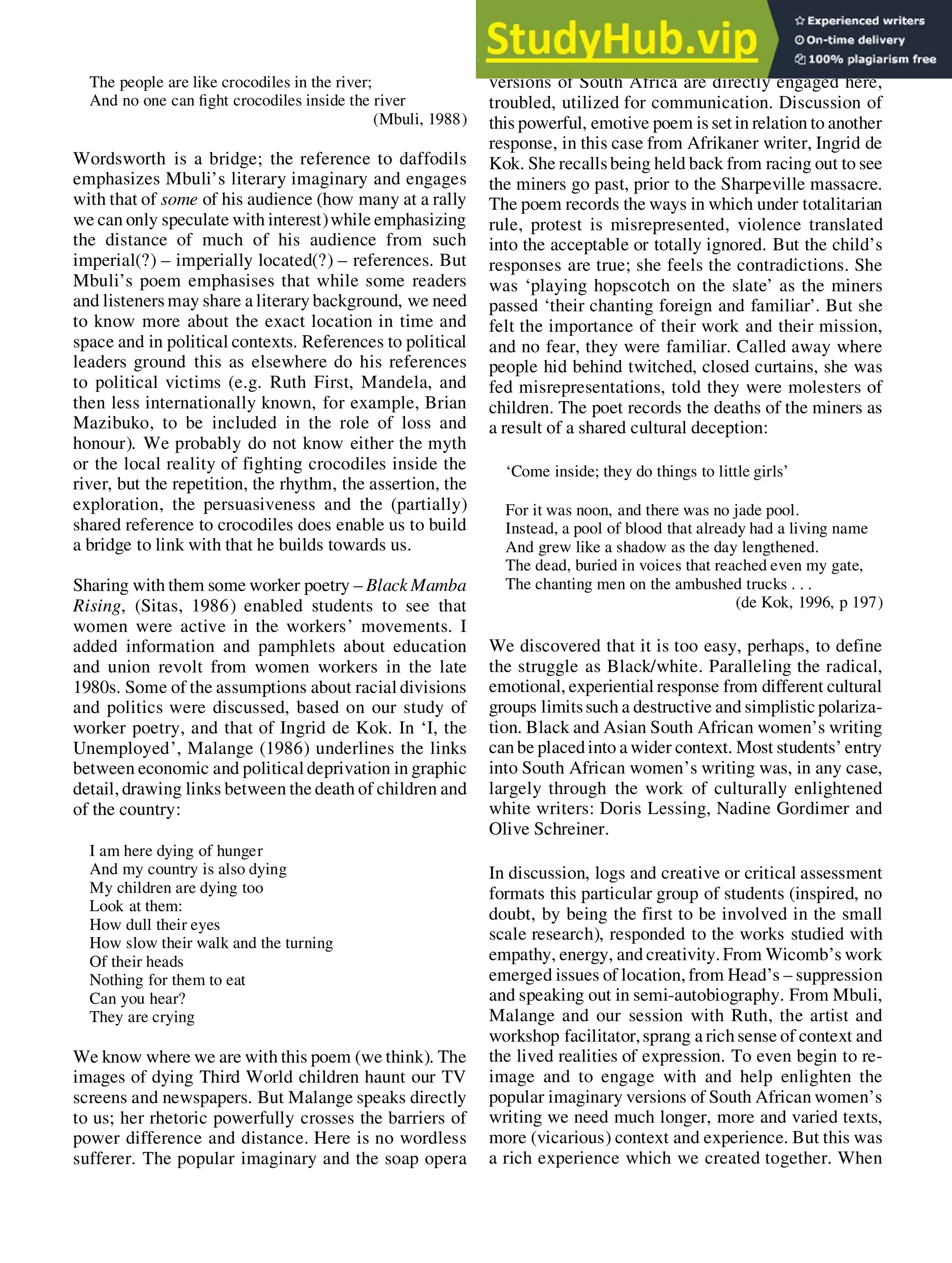 A Clearing In The Bush Teaching South African Women S Writing | PDF