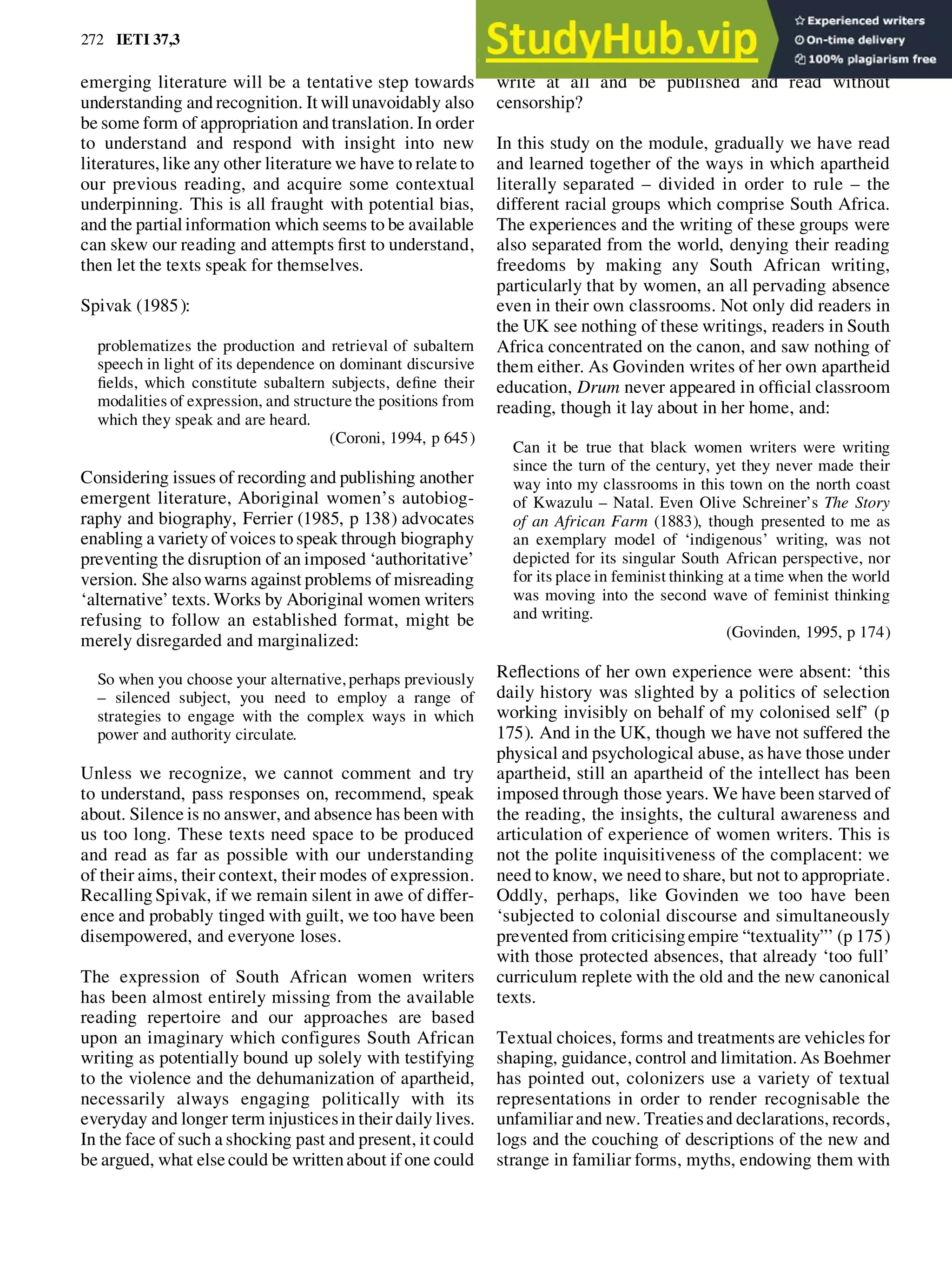 A Clearing In The Bush Teaching South African Women S Writing | PDF
