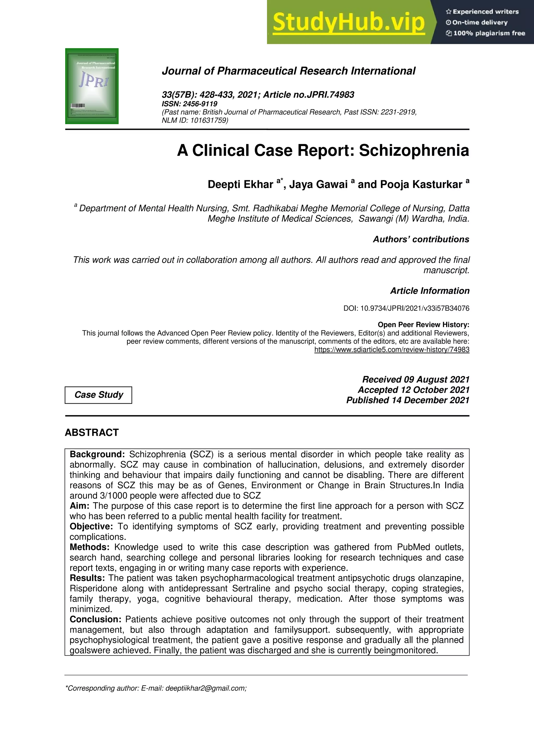 A Clinical Case Report Schizophrenia | PDF