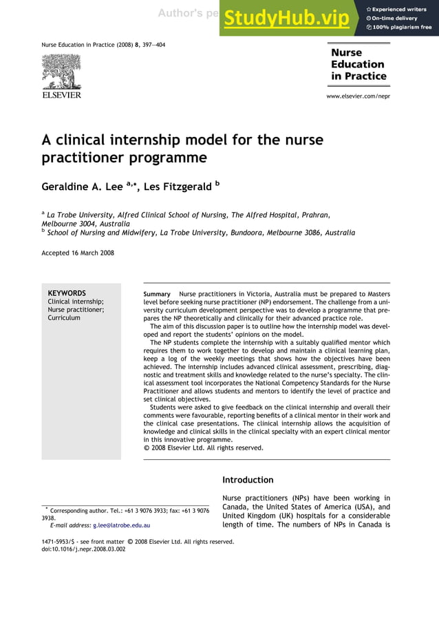A Clinical Internship Model For The Nurse Practitioner Programme | PDF