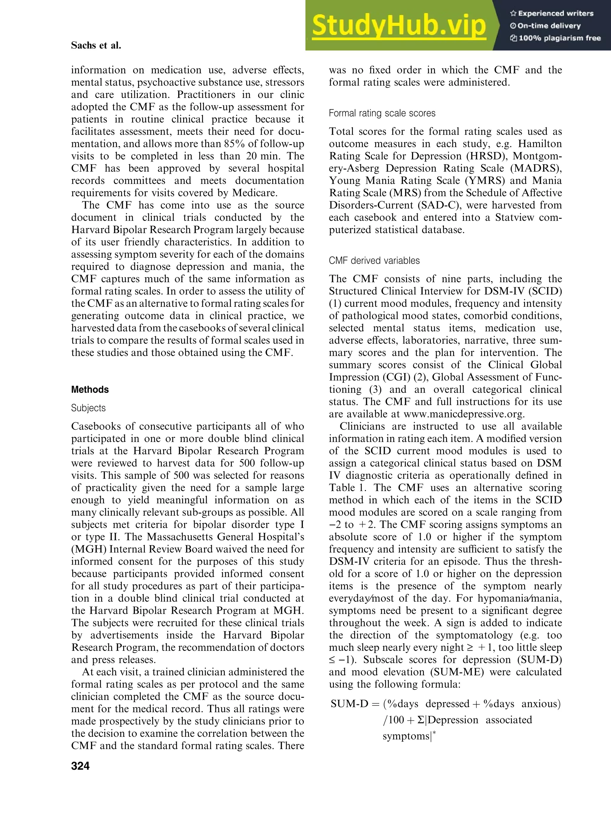 A Clinical Monitoring Form For Mood Disorders | PDF