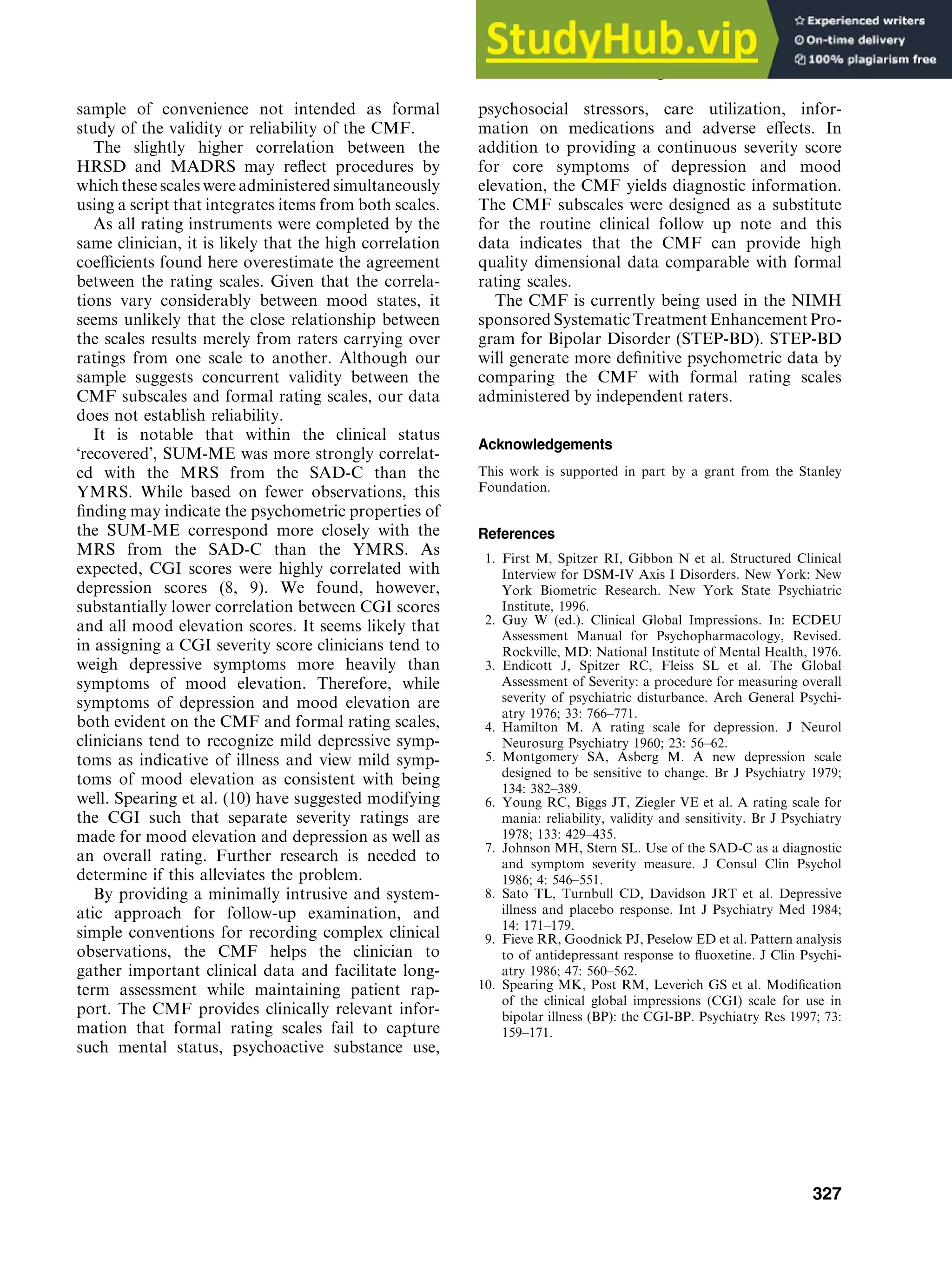 A Clinical Monitoring Form For Mood Disorders | PDF