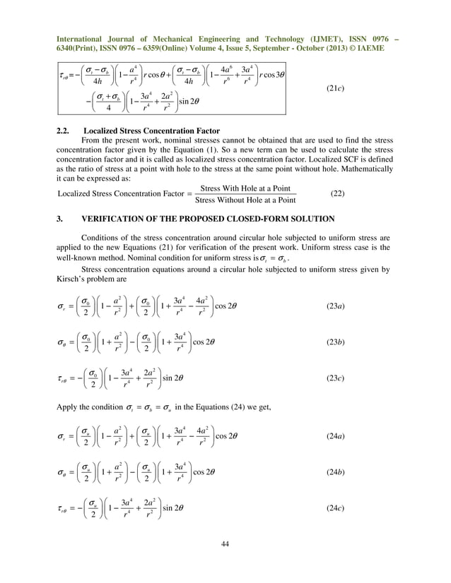 A closed form solution for stress concentration around a circular hole in a l | PDF | Physics ...