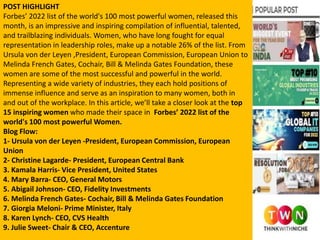 A Closer Look At Forbes 2022 List Of world’s 100 Most Powerful Women | PPTX