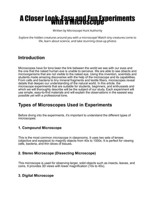 10 Easy & Fun Microscope Experiments for Kids | PDF