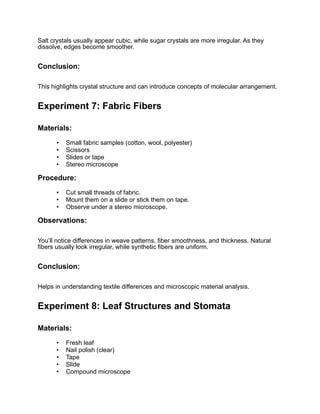 10 Easy & Fun Microscope Experiments for Kids | PDF