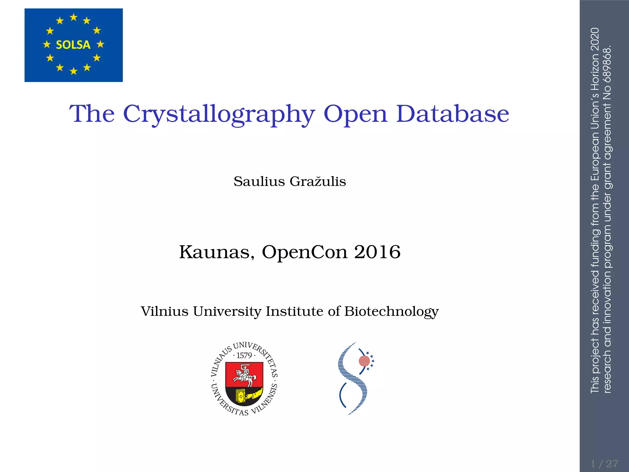 Saulius Gražulis The Crystalography Open Database | PPT