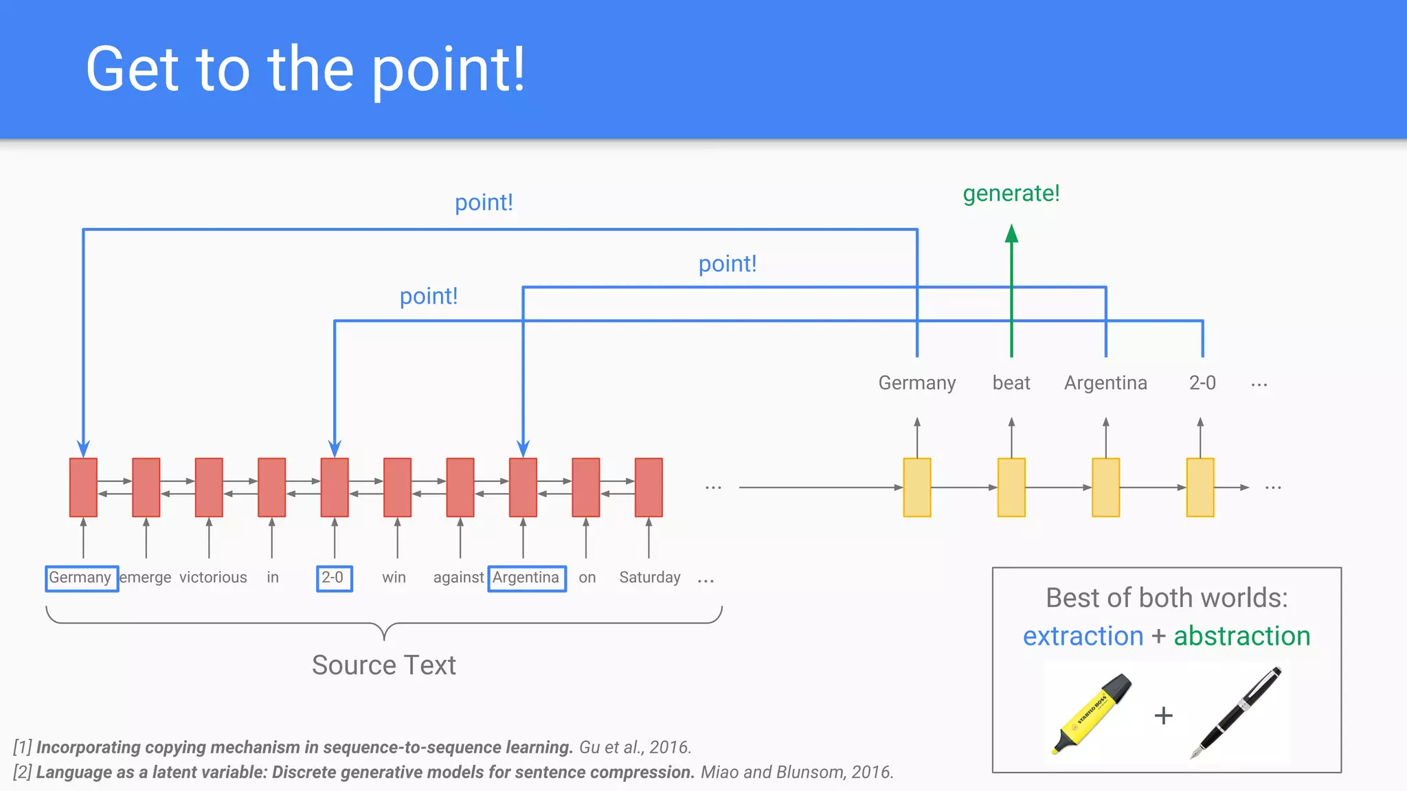 Abigail See - 2017 - Get To The Point: Summarization with Pointer-Generator Networks | PPT