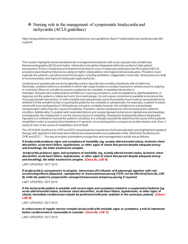 Acls guidelines for brady cardia and tachycardia | PDF