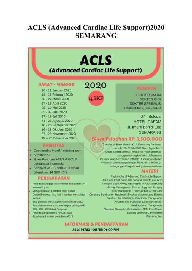 08788 96 99 789 | Informasi Pelatihan ACLS PERKI Semarang 2020 | PDF