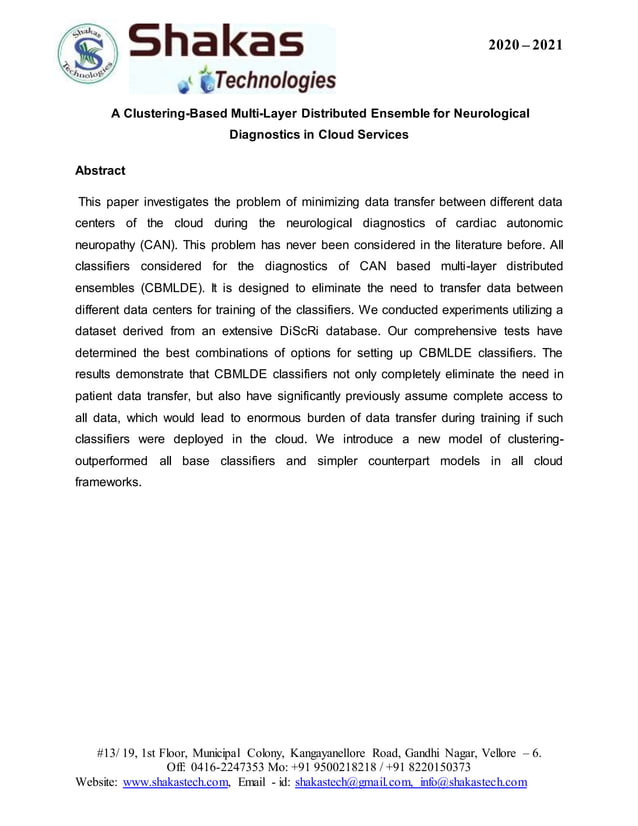 A clustering based multi-layer distributed ensemble for neurological diagnostics in cloud ...