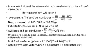 emf equation of alternator, pitch factor & coil span factor | PPTX