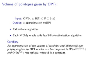 Oracle-based algorithms for high-dimensional polytopes. | PPT
