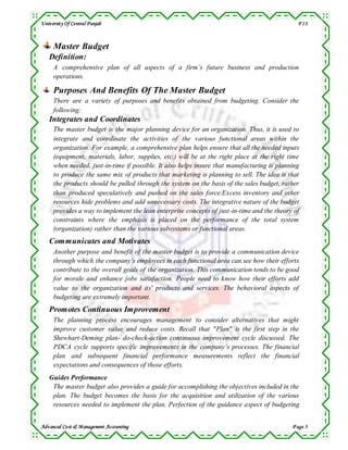 Project report on master budget | DOCX