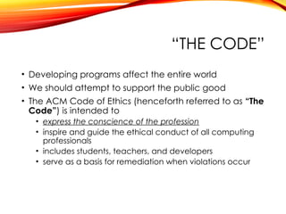 ACM Code of Conduct Slides (Law - Computing) | PPTX