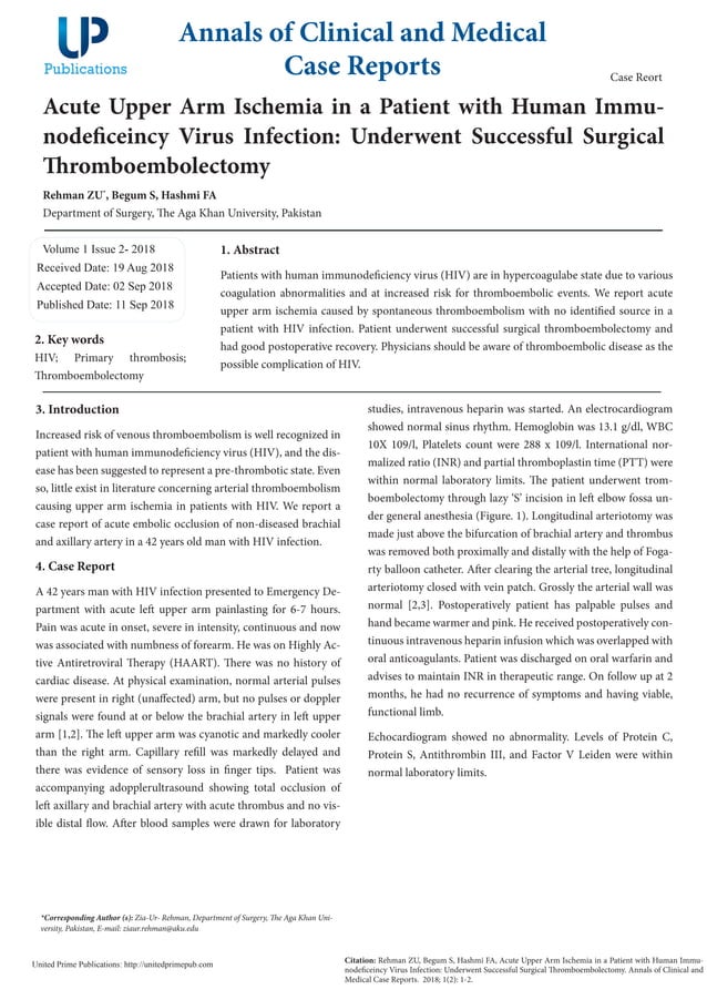 Acute Upper Arm Ischemia in a Patient with Human Immunodeficeincy Virus ...