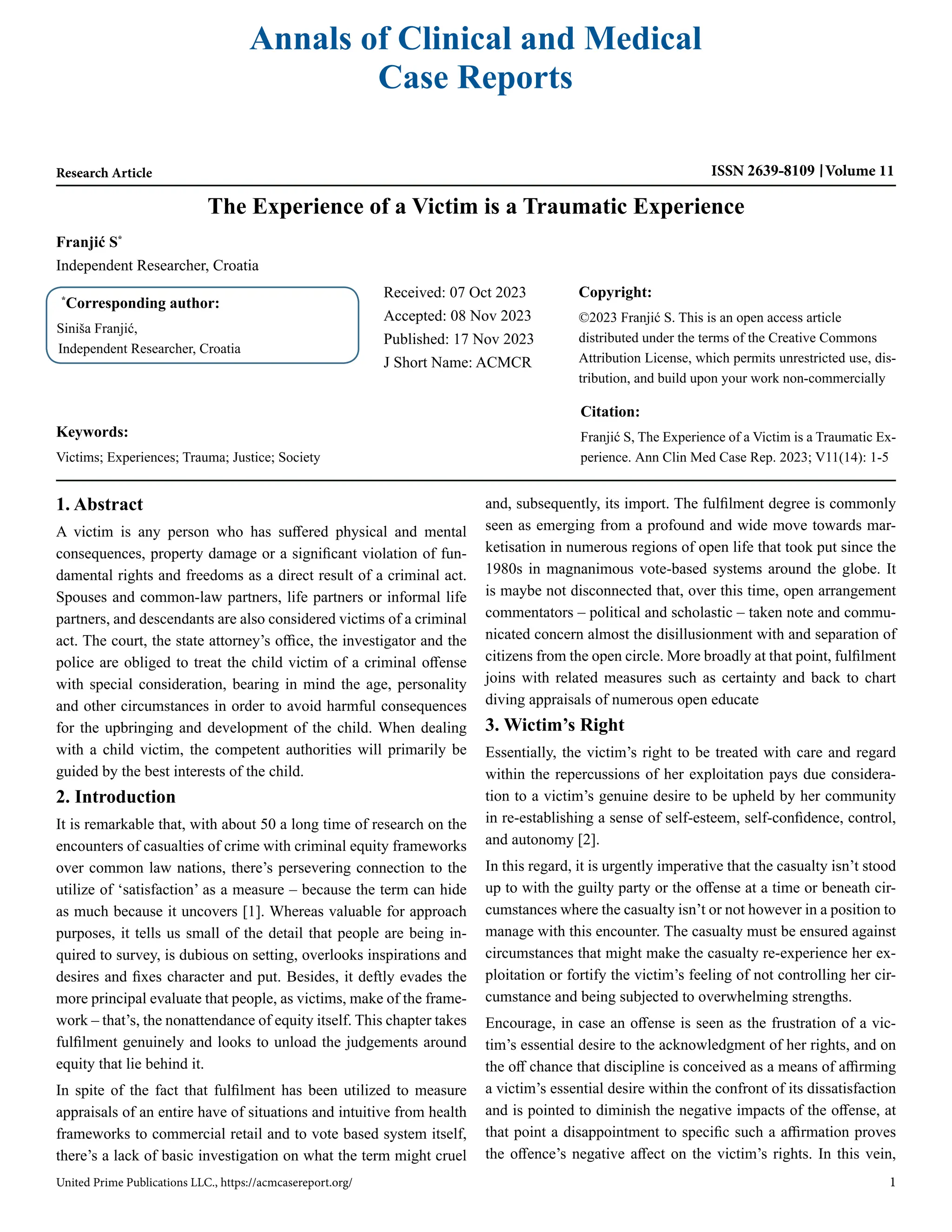 The Experience of a Victim is a Traumatic Experience | PDF