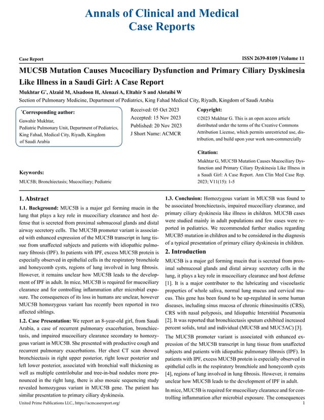 MUC5B Mutation Causes Mucociliary Dysfunction and Primary Ciliary ...