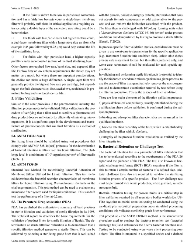 An Over View of Sterile Filtration Validation: A Key Elements for ...