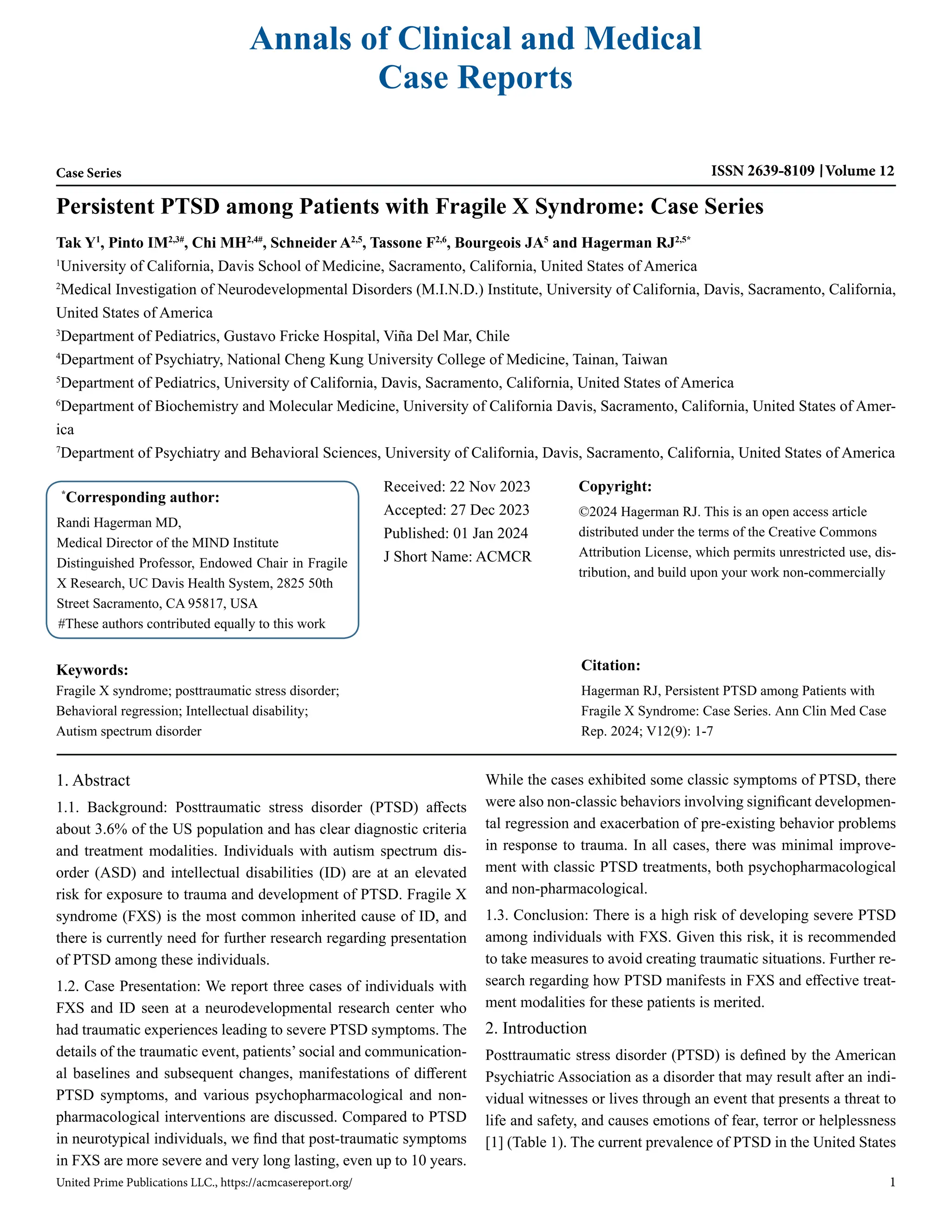 Persistent PTSD among Patients with Fragile X Syndrome: Case Series | PDF