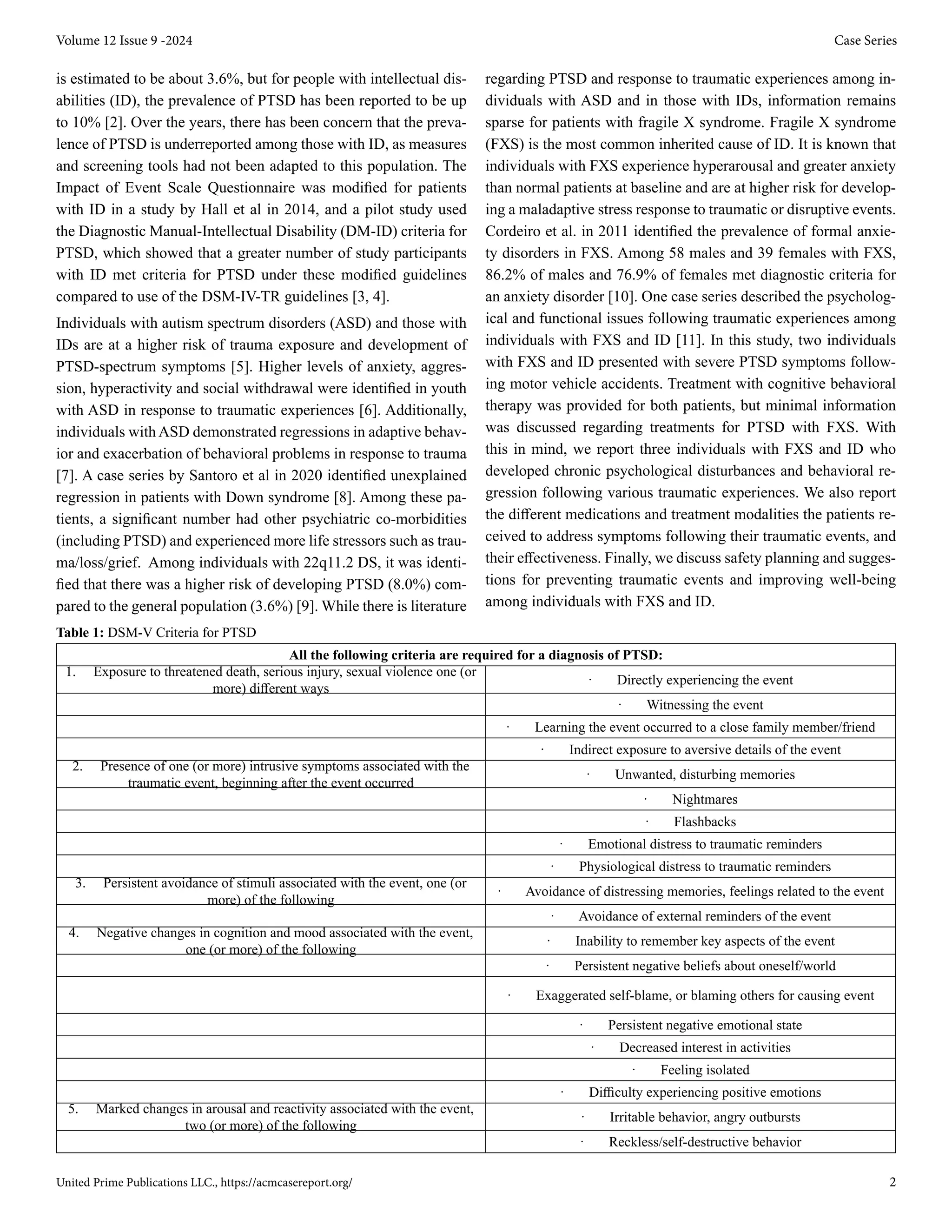 Persistent PTSD among Patients with Fragile X Syndrome: Case Series | PDF