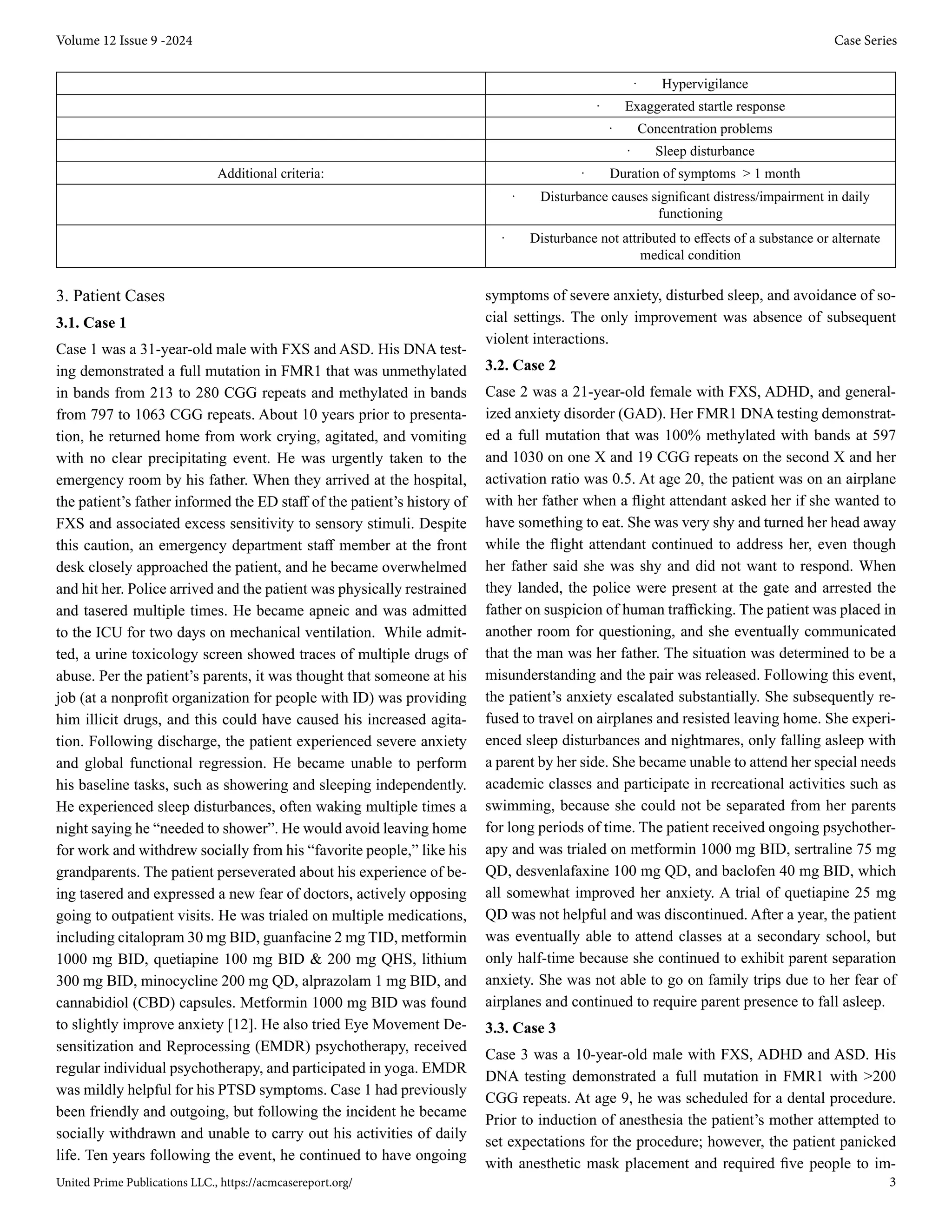 Persistent PTSD among Patients with Fragile X Syndrome: Case Series | PDF