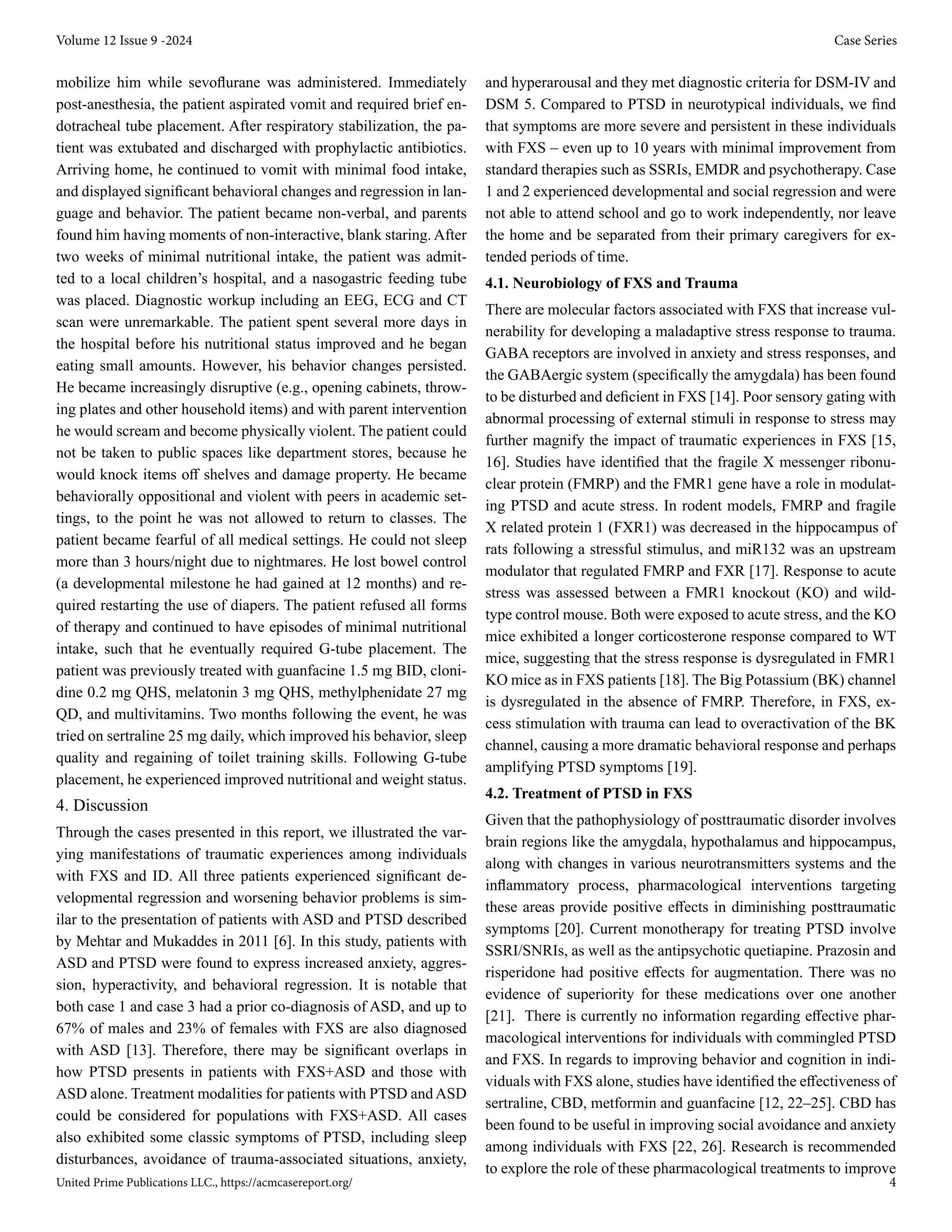 Persistent PTSD among Patients with Fragile X Syndrome: Case Series | PDF
