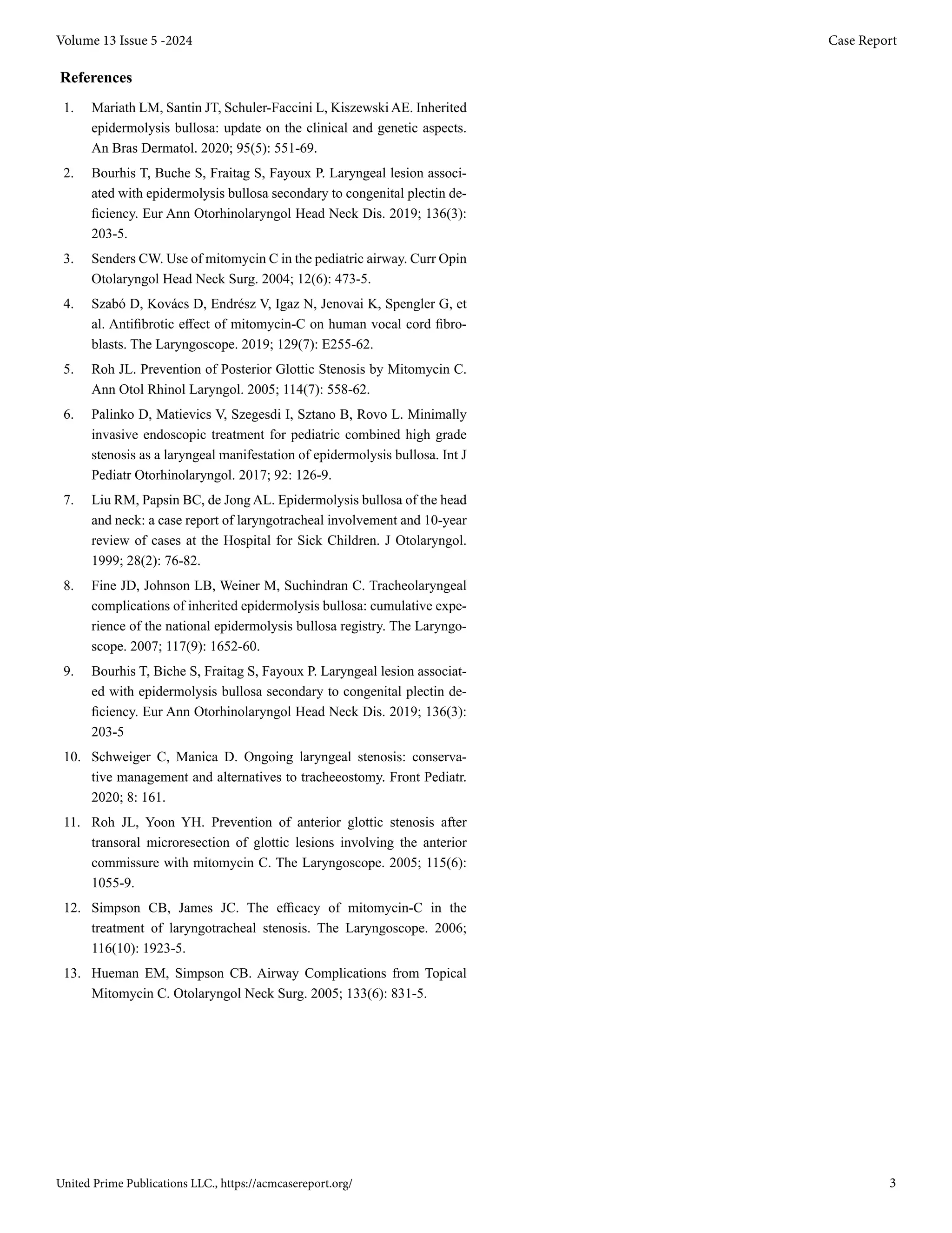 Laryngeal Lesion of Epidermolysis Bullosa: Topical Use of Mitomycin-C | PDF