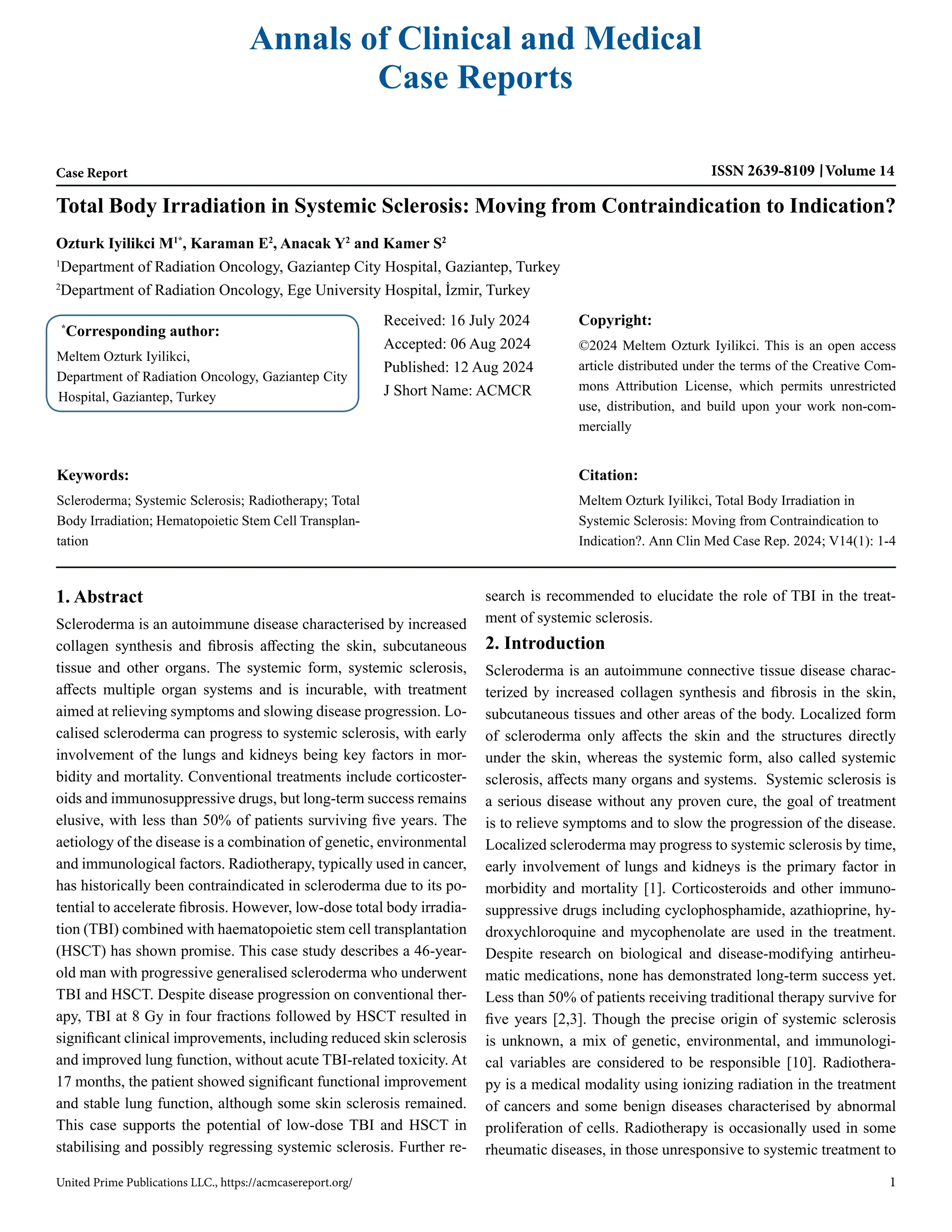 Total Body Irradiation in Systemic Sclerosis: Moving from ...