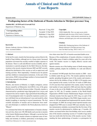 Predisposing factors of the Outbreak of Measles Infection in Thi-Qare ...