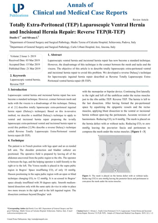 Totally Extra-Peritoneal (TEP) Laparoscopic Ventral Hernia and ...