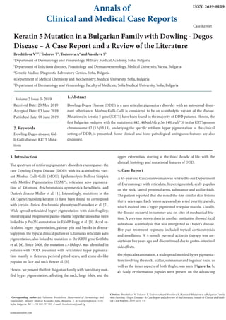 Keratin 5 Mutation in a Bulgarian Family with Dowling – Degos Disease ...