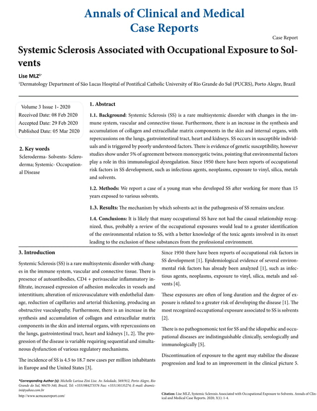 Systemic Sclerosis Associated with Occupational Exposure to Solvents | PDF