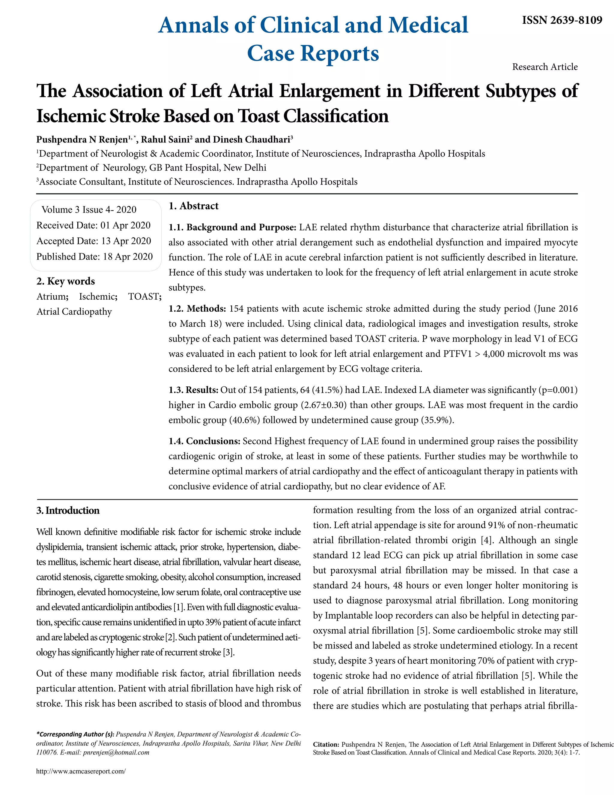 The Association of Left Atrial Enlargement in Different Subtypes of ...