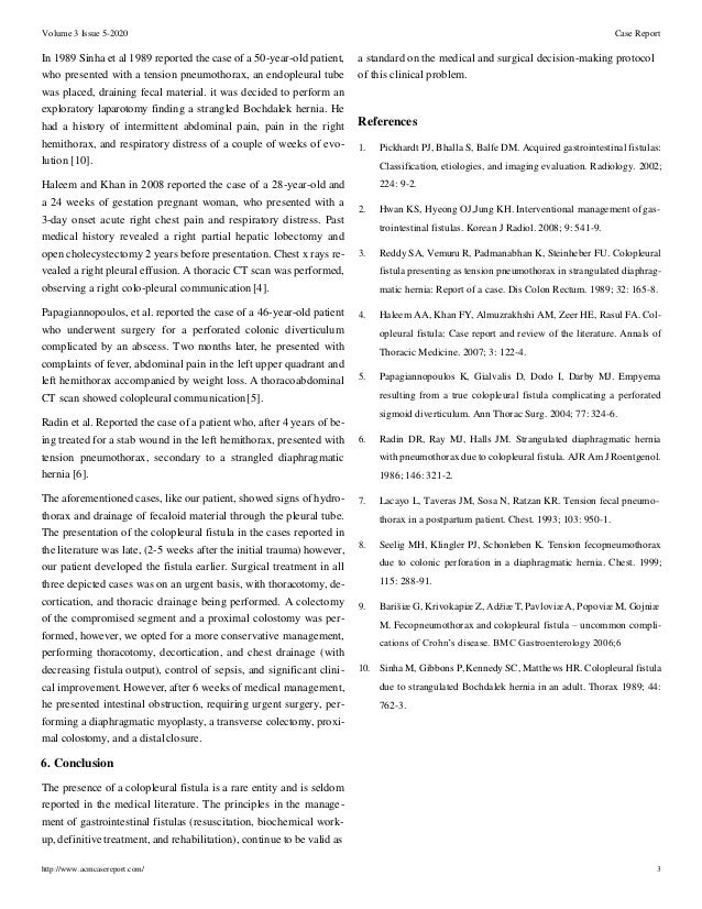 Colopleural Fistula. A Case Report and Review of Literature | PDF ...