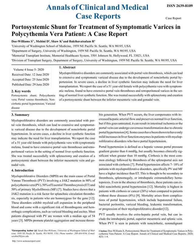 Portosystemic Shunt for Treatment of Symptomatic Varices in ...