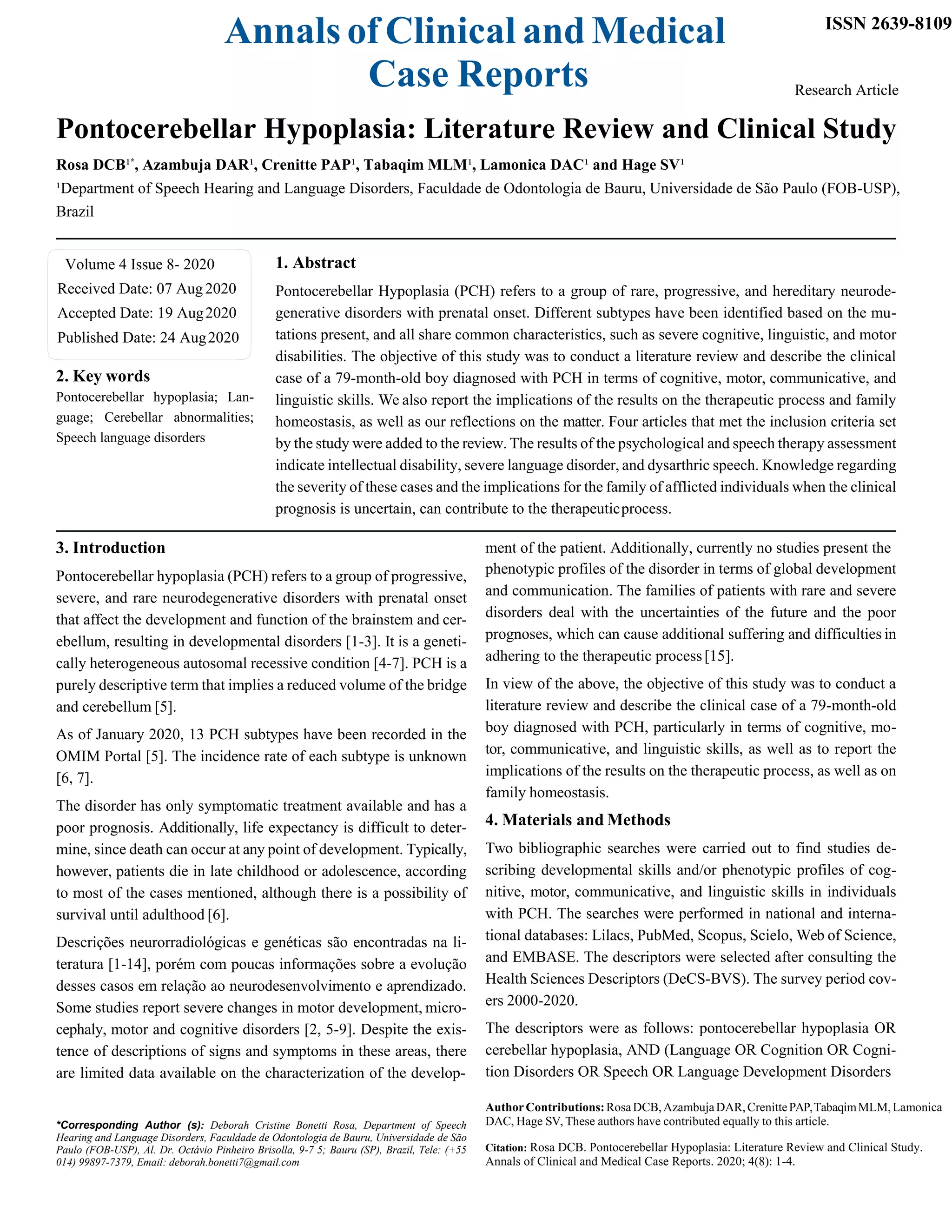 Pontocerebellar Hypoplasia: Literature Review and Clinical Study | PDF