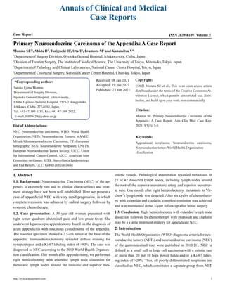 Primary Neuroendocrine Carcinoma of the Appendix: A Case Report | PDF