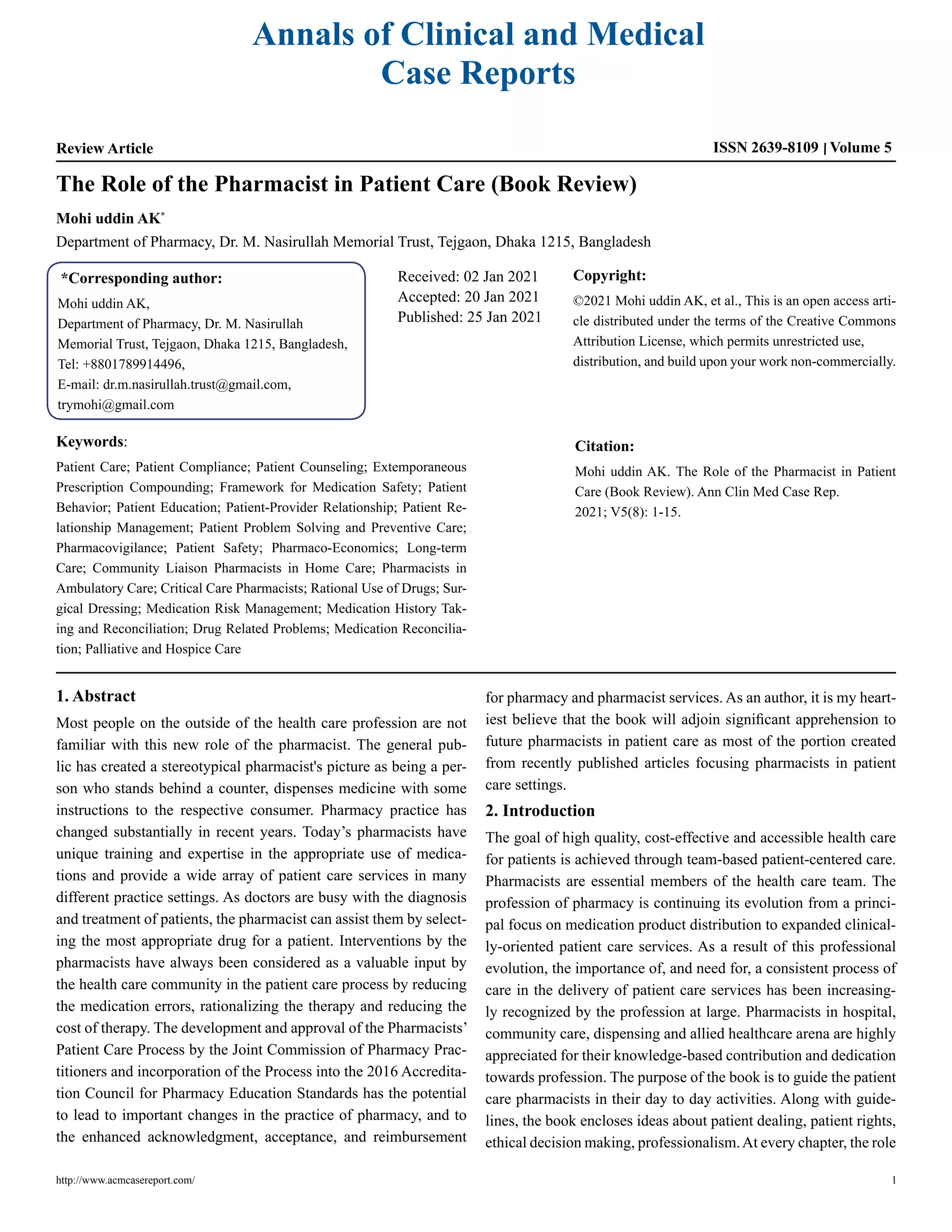 The Role of the Pharmacist in Patient Care (Book Review) | PDF