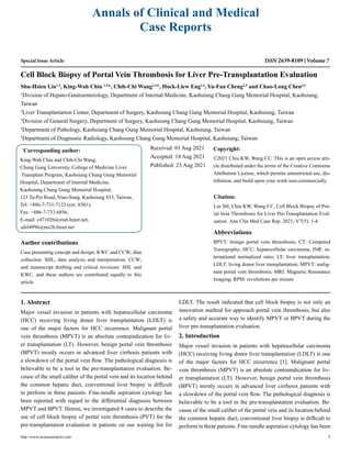 Cell Block Biopsy of Portal Vein Thrombosis for Liver Pre ...