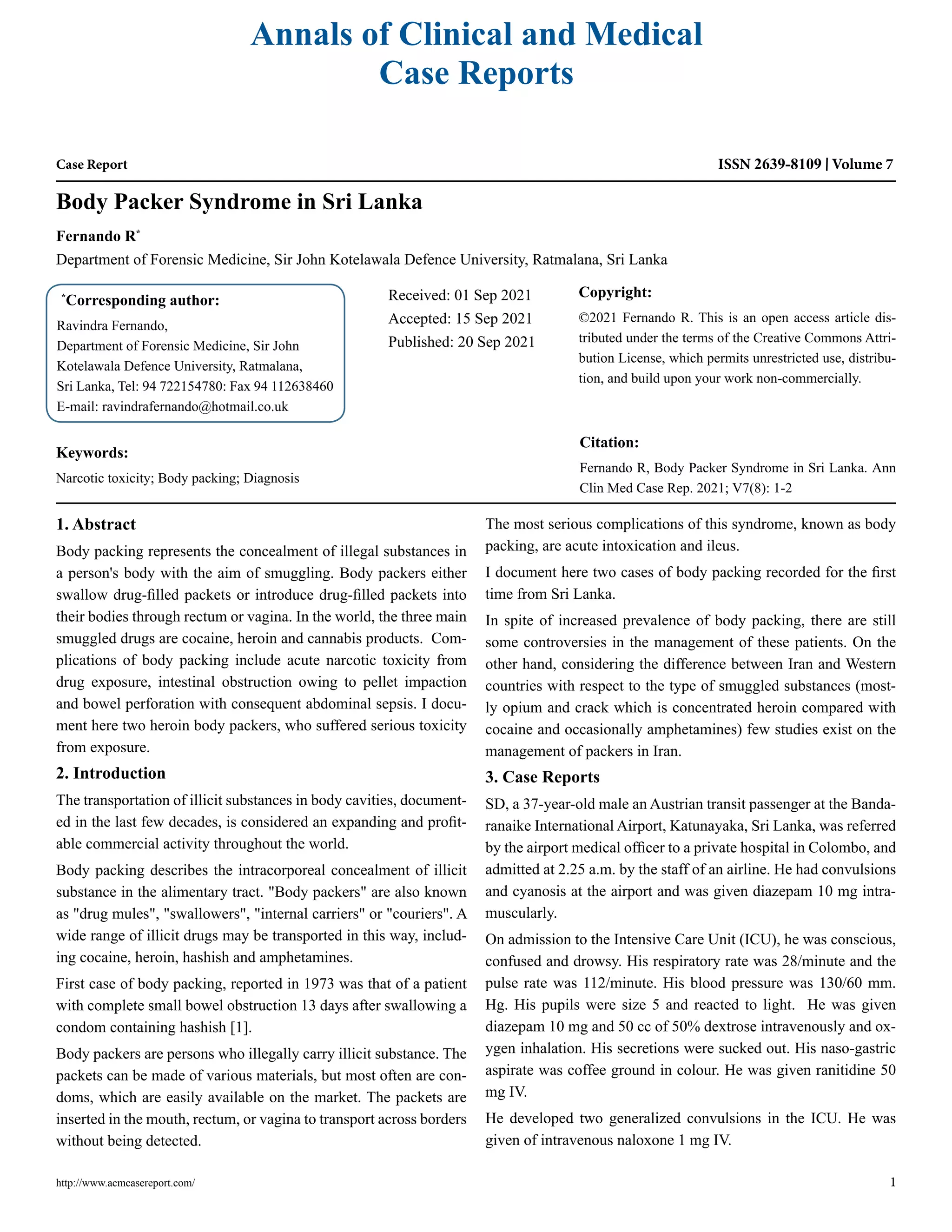 Body packer syndrome in Sri Lanka | PDF
