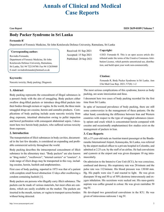 Body packer syndrome in Sri Lanka | PDF | Illegal Drugs, Tobacco ...