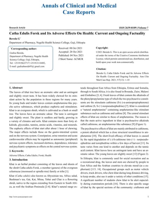 Catha Edulis Forsk and Its Adverse Effects On Health: Current and ...