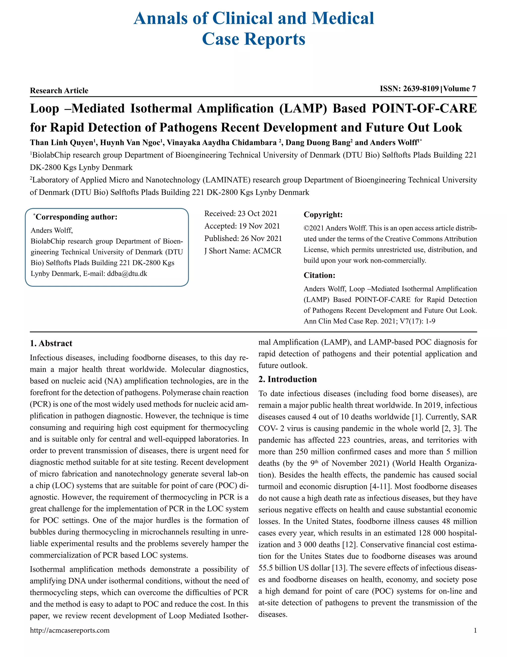 Loop –Mediated Isothermal Amplification (LAMP) Based POINT-OF-CARE for ...