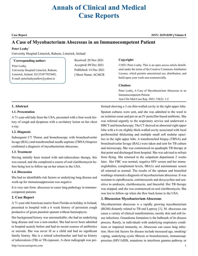 A Case of Mycobacterium Abscessus in an Immunocompetent Patient | PDF